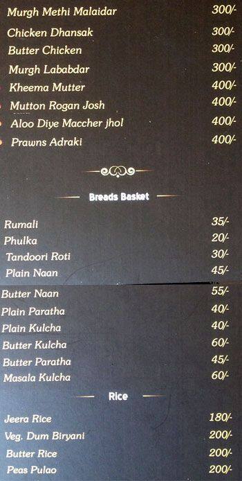 Menu at water, Hyderabad, Plot 51