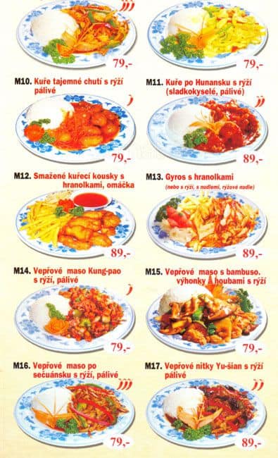 Menu at Jin Man Lou restaurant, Prague