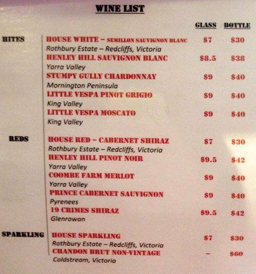 Menu at Mrs Parma's - Victorian microbew bar/ bistro, Melbourne