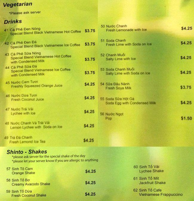Menu at Lam Hoa Quan restaurant, Vancouver, Victoria Drive