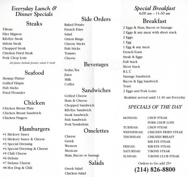 Menu at Melios Brothers Char Bar, Dallas