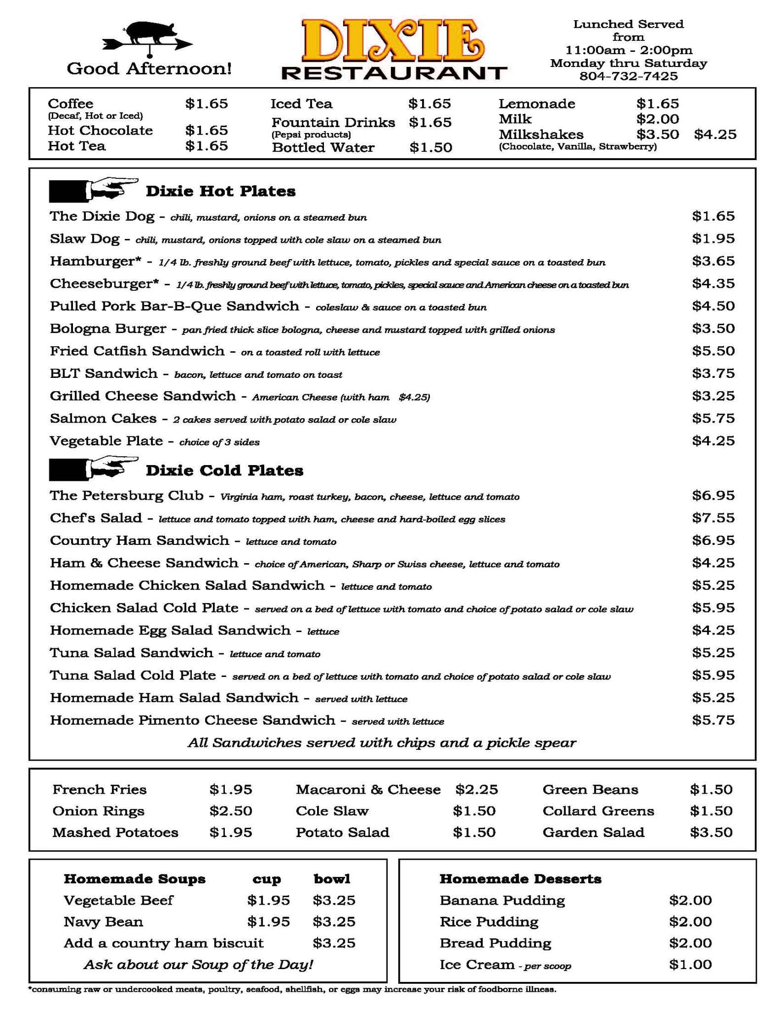 Menu at Dixie Restaurant, Petersburg