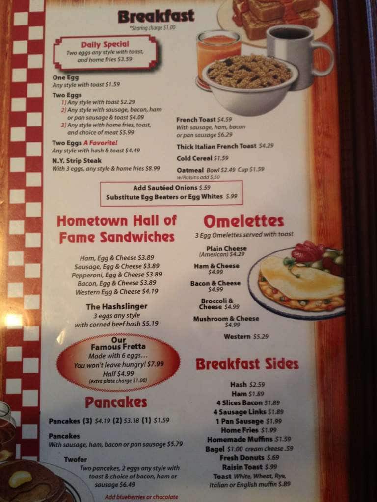 Menu at Bridgeport Diner restaurant, Bridgeport