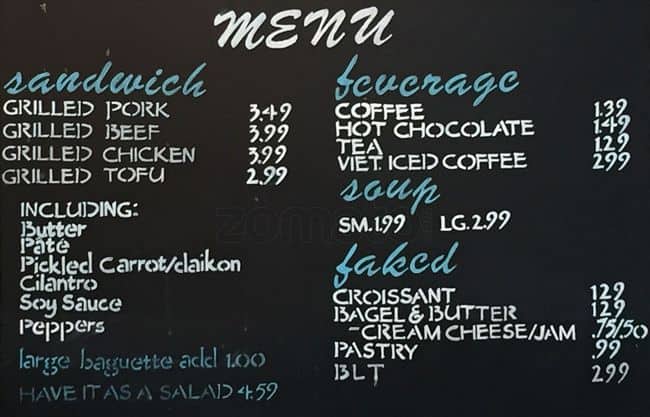 Menu at Baguette & Co restaurant, Toronto