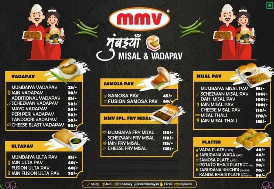 Menu of MMV Mumbaiya Misal & Vadapav, City Light, Surat