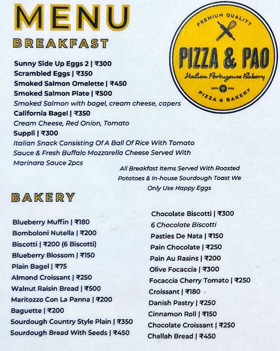 Menu of Pizza & Pao, Palolem, Goa