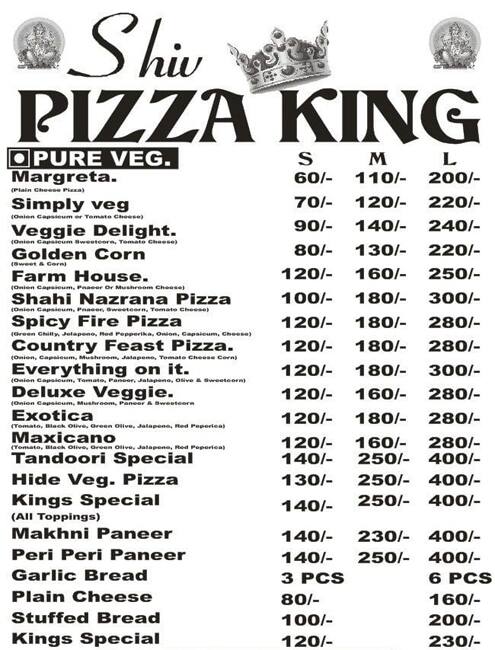 Menu of Shiv Pizza King, Shahdara, New Delhi