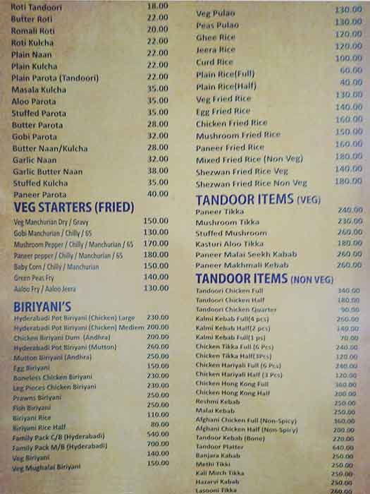 Menu at New Tandoor, Bengaluru