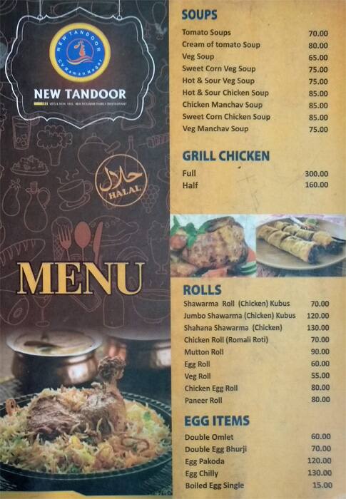 New Tandoor Menu, Menu for New Tandoor, CV Raman Nagar, Bangalore - Zomato