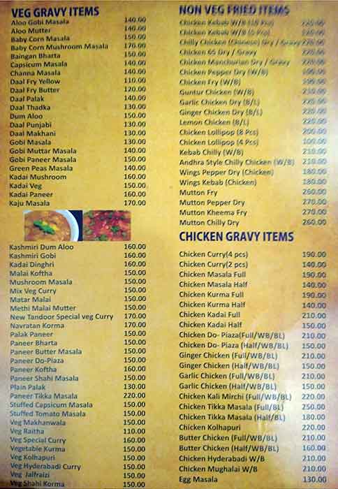 Menu at New Tandoor, Bengaluru