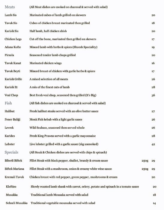 Menu at Sheesh Restaurant, Chigwell, High Rd