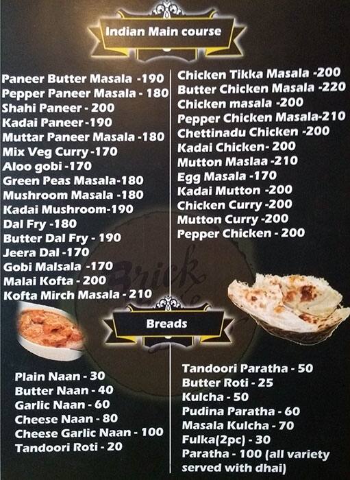 Menu at The Brick House Bistro, Chennai, Q88
