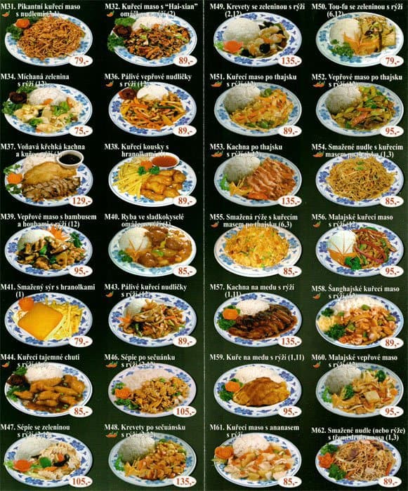 Menu at Cínská restaurace restaurant, Prague, Jugoslávských partyzánů 1603