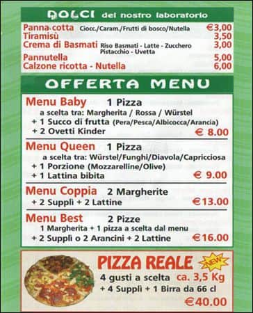 Menu da PIZZA QUEEN (Punto Appia) pizzeria, Roma, Via Ferdinando Ughelli