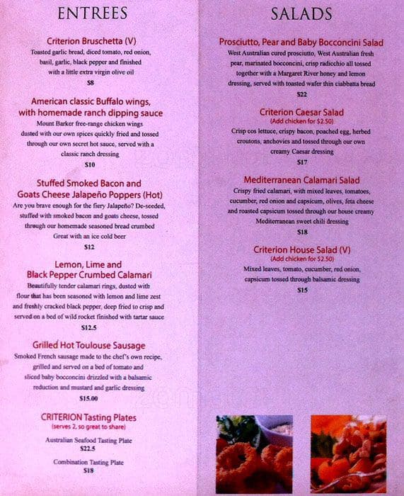 Menu at Oak & Ivy Cellar Bar, Perth