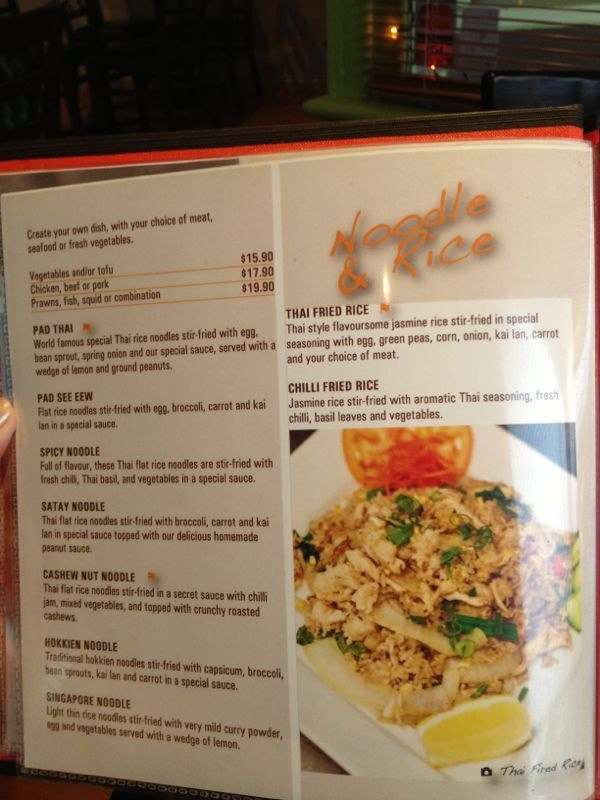 Menu at Lemongrass Thai Cuisine Restaurant, Port Fairy