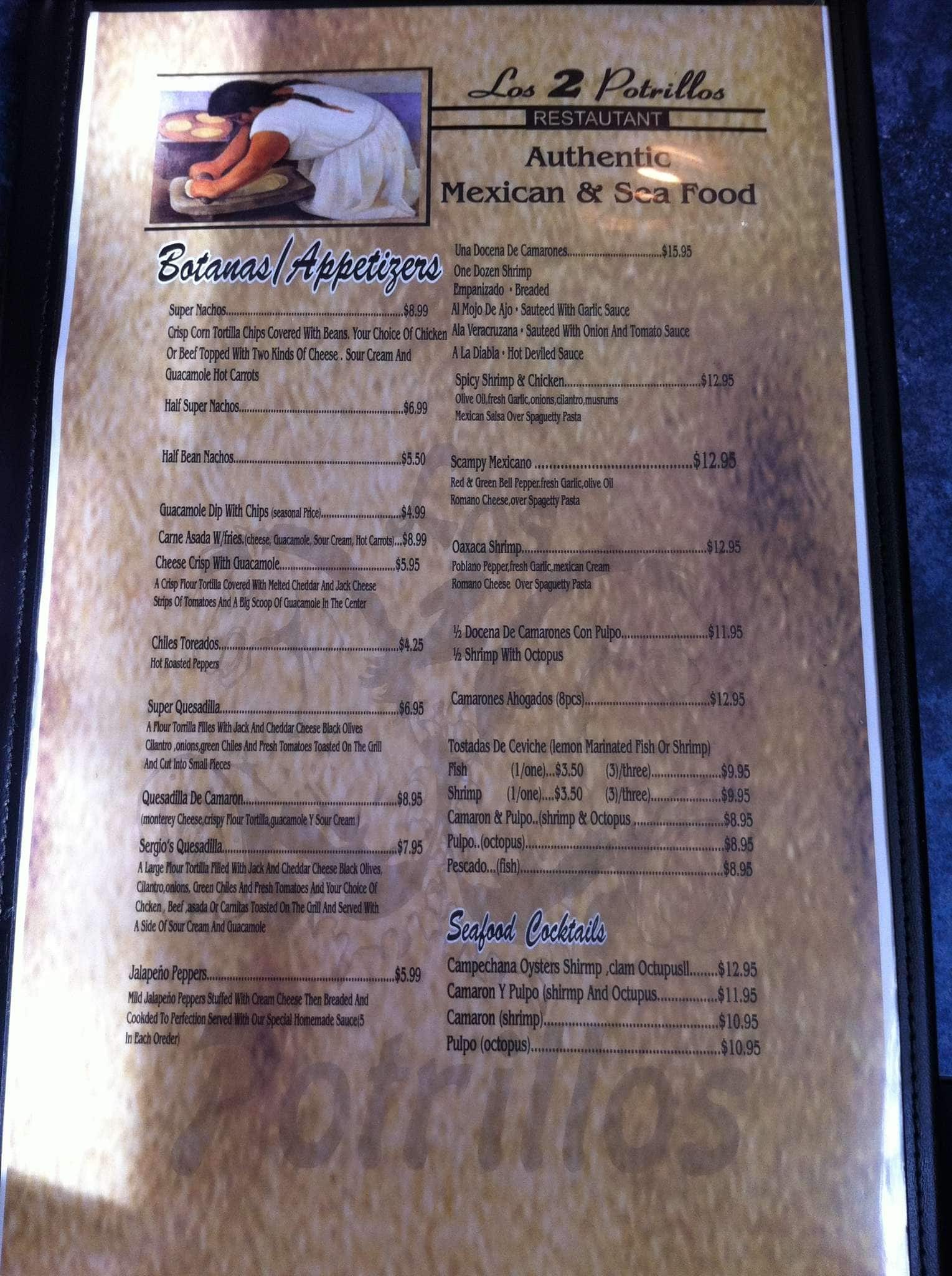 Menu at Los 2 Potrillos restaurant, Spanish Fork