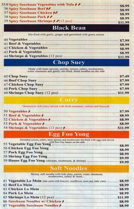 Menu at Chinese Delicacies restaurant, Brampton