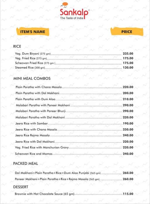 Menu of Sankalp Express, Wakad, Pune