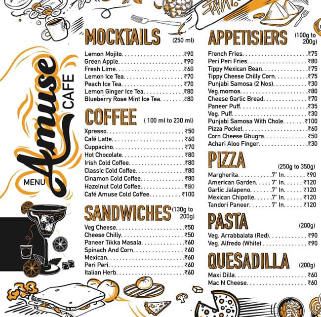 Menu of Amuse Streetside Cafe, Sola, Ahmedabad