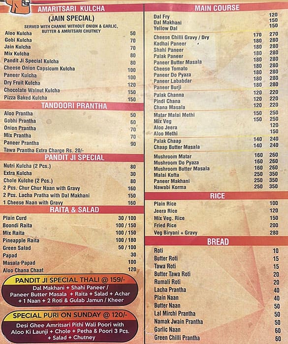 Menu of Ram Ji Di Hatti, Civil Lines, Ludhiana