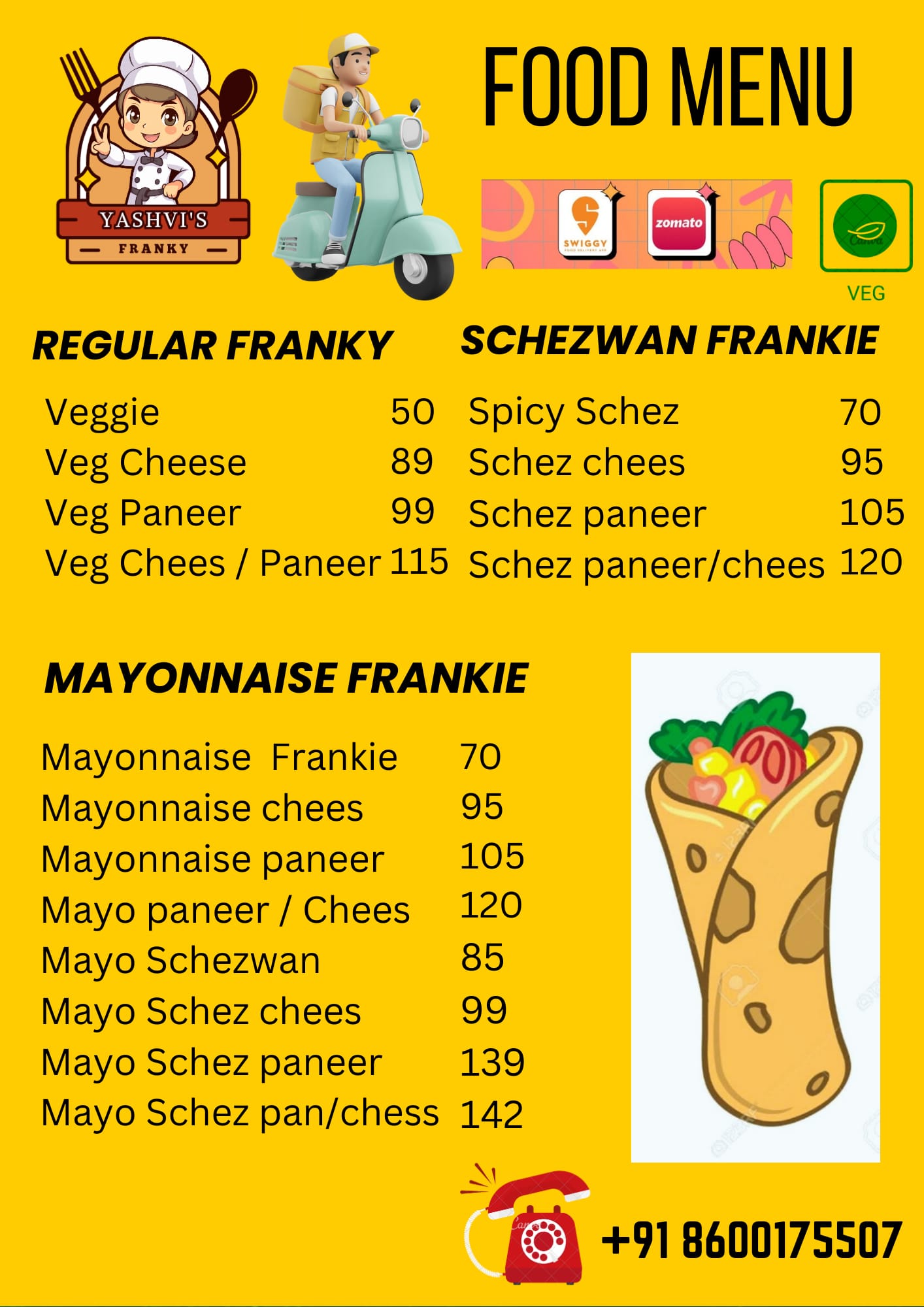 Menu of Yashvi's Franky, Vasai, Mumbai
