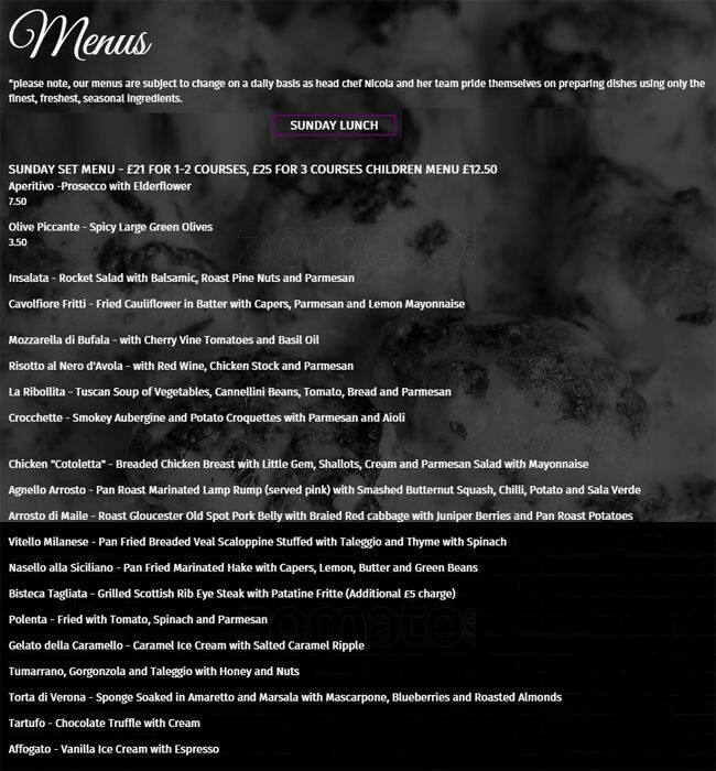 Menu at A Cena restaurant, Twickenham