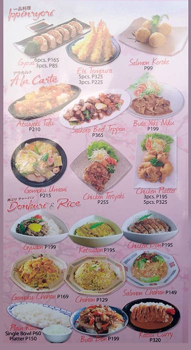 Menu at Rai Rai Ken, Lapu-Lapu City, Phase 2
