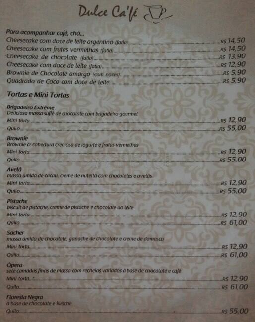 Menu em Dulce Café, Brasília, Quadra Shis Qi 9 Bloco a 40
