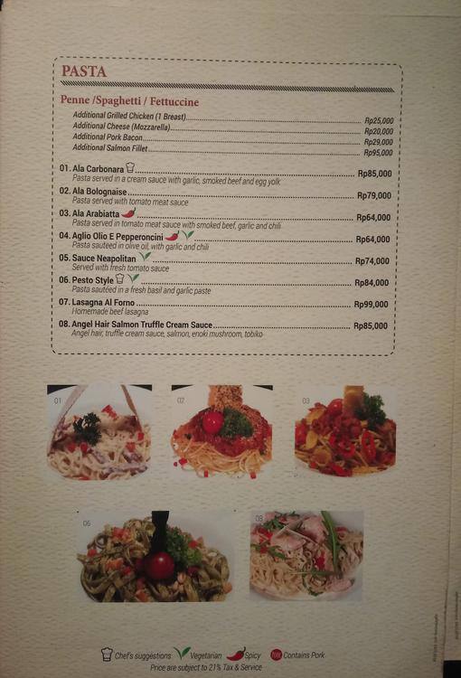 Menu at Ex-Aphrodite pub & bar, South Jakarta