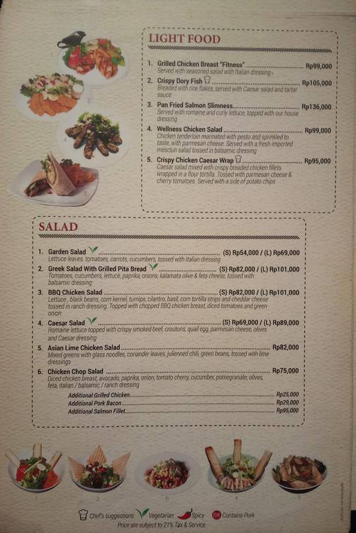 Menu at Ex-Aphrodite pub & bar, South Jakarta
