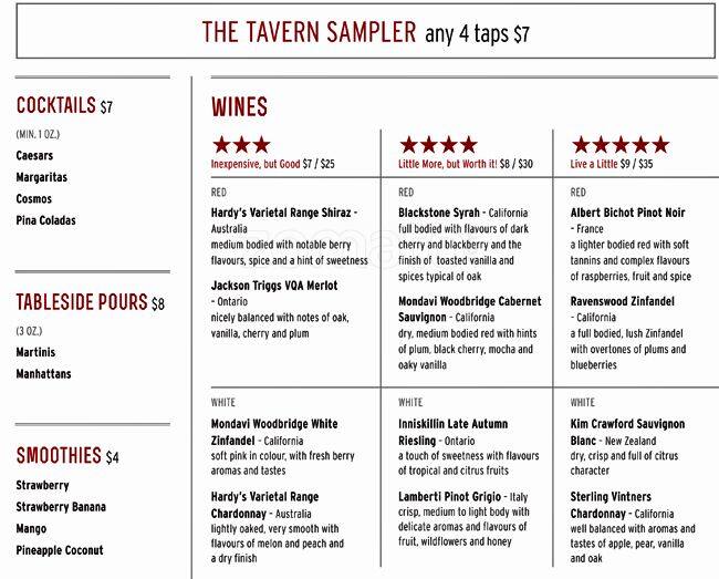 Menu at Smith Bros. Steakhouse Tavern, Toronto