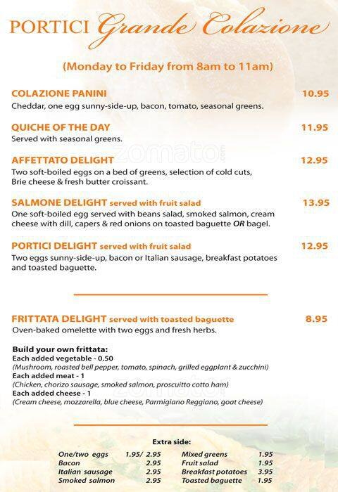 Menu at Caffe di Portici cafe, Toronto