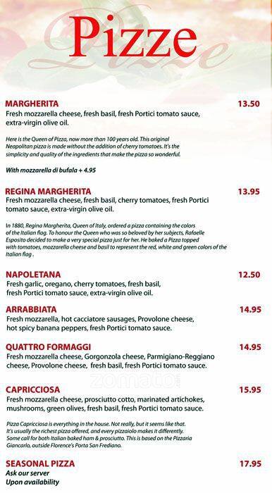 Menu at Caffe di Portici cafe, Toronto