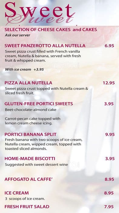 Menu at Caffe di Portici cafe, Toronto