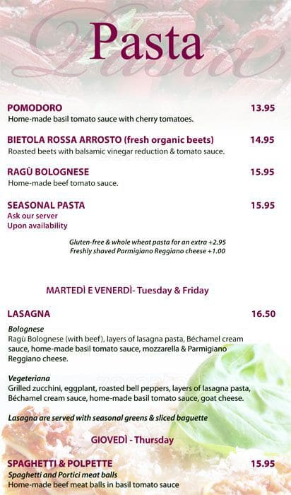 Menu at Caffe di Portici cafe, Toronto