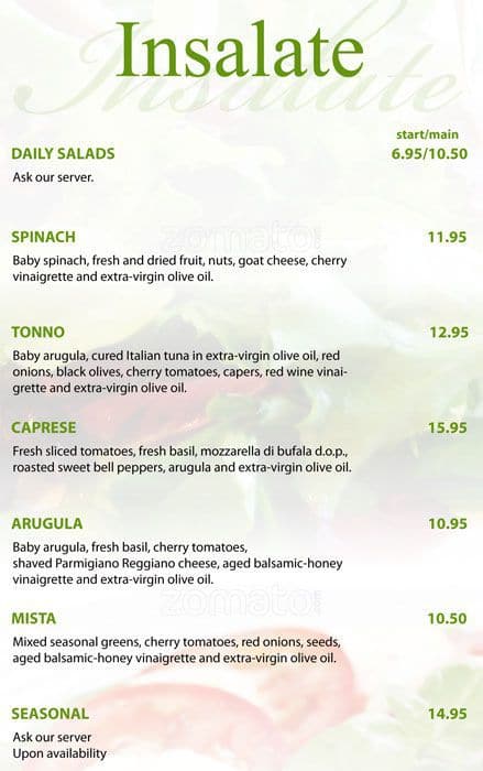 Menu at Caffe di Portici cafe, Toronto