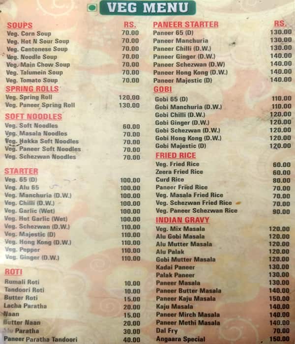 Menu of Angaara, Himayath Nagar, Hyderabad