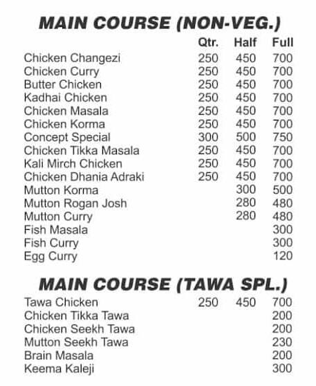 Menu at Concept Shawarma, New Delhi, 142 Defence Colony Flyover