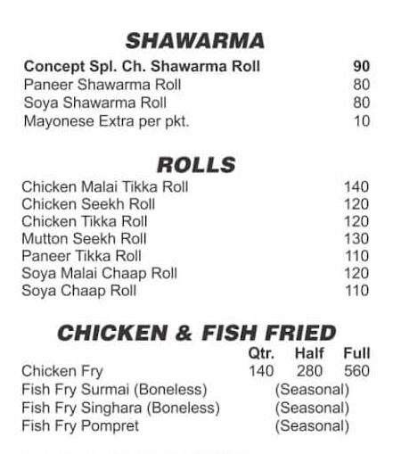 Menu at Concept Shawarma, New Delhi, 142 Defence Colony Flyover