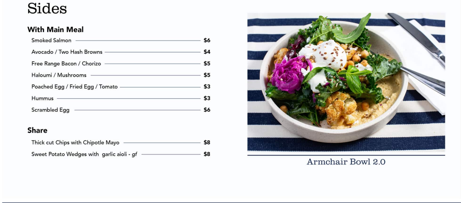 Menu at Armchair Collective Mona Vale restaurant, Mona Vale