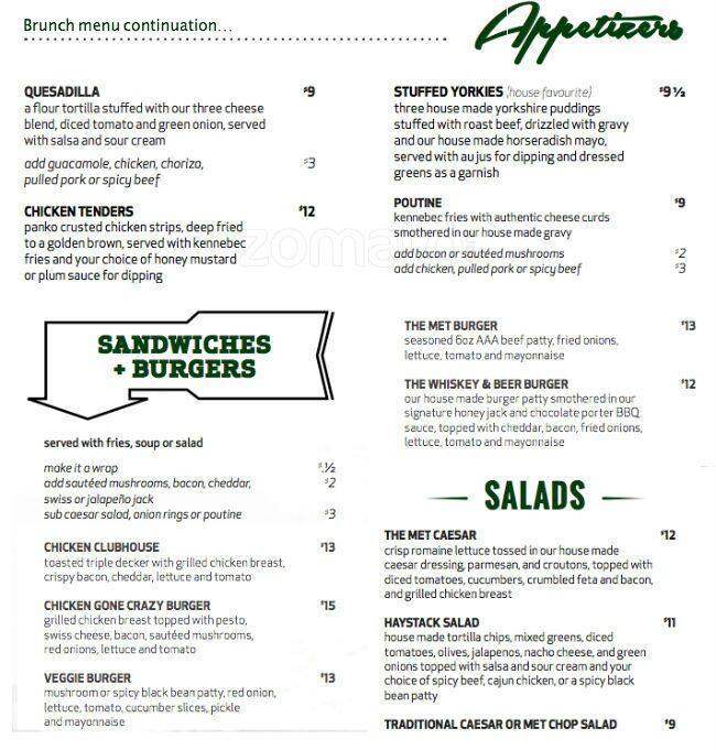 Menu at Met Bar & Grill, New Westminster