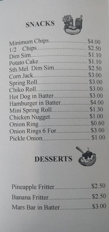 Menu at Thomastown Fish & Chippery restaurant, Thomastown