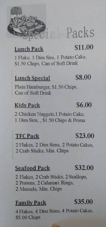 Menu at Thomastown Fish & Chippery restaurant, Thomastown