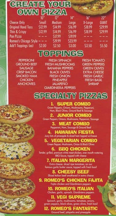Papa Romeo's Pizza Menu, Menu for Papa Romeo's Pizza, Evanston, Chicago ...