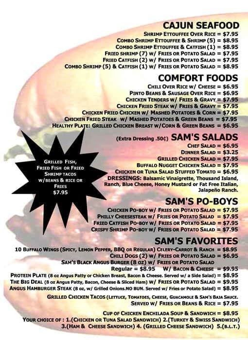 Menu at Lunch At Sam's restaurant, Houston, Alfred Ln
