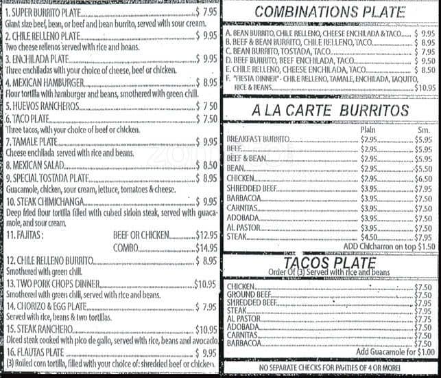 Menu at Luna's Mexican Restaurant, Arvada, W 64th Ave