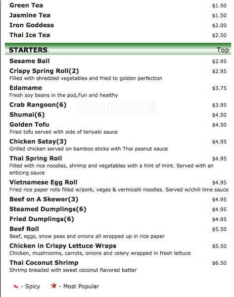 Menu at Five Spice restaurant, Boulder