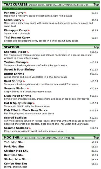 Menu at Five Spice restaurant, Boulder