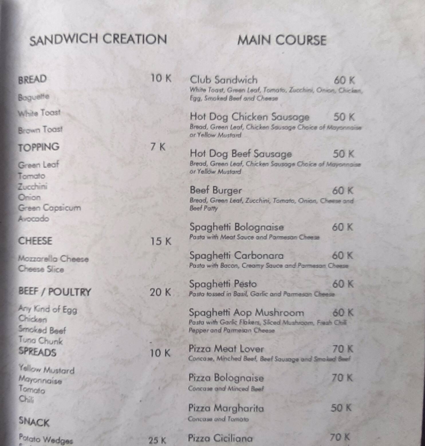 Menu at Bali Deli cafe, Kuta, Jl. Kunti I No.117X